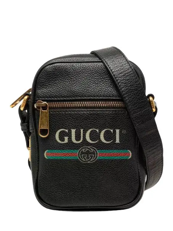 Gucci Grained Calfskin Logo Crossbody Bag - Black