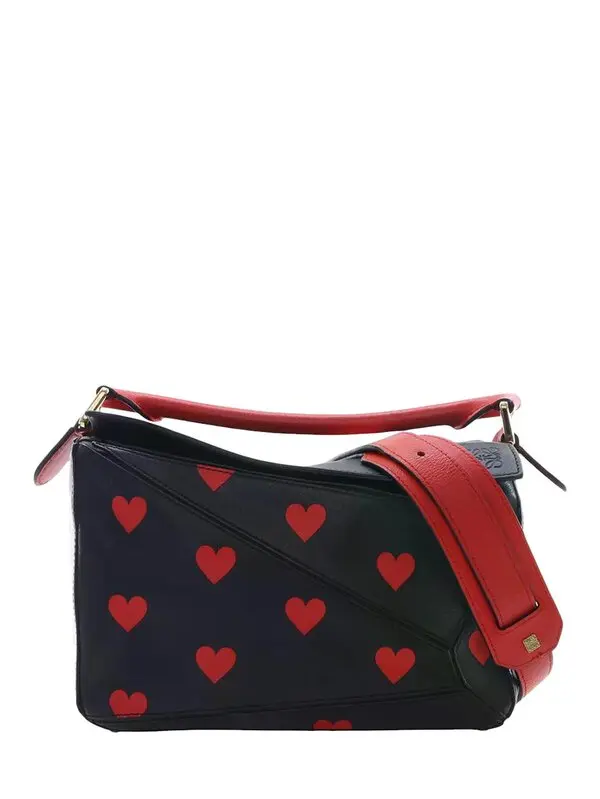 Loewe Small Calfskin Heart Puzzle Satchel - Black