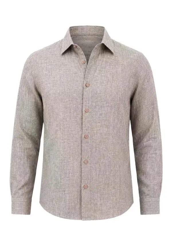 PYA Point-collar Long-sleeve Shirt - Brown
