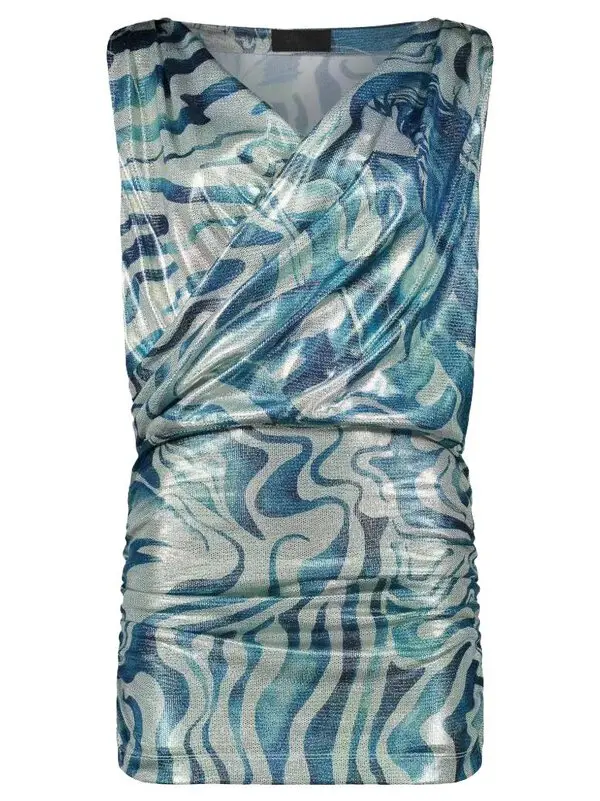 Alberta Ferretti Tone Abstract Print Draped Mini Dress - Silver