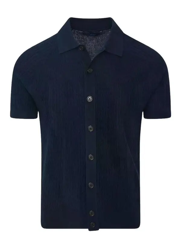 PYA Ribbed-knit Button-up Shirt - Blue