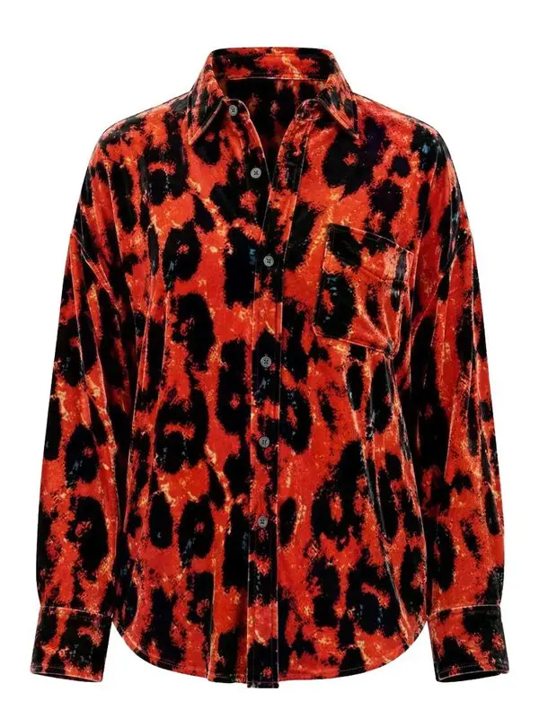 R13 Leopard Print Drop-neck Shirt - Red