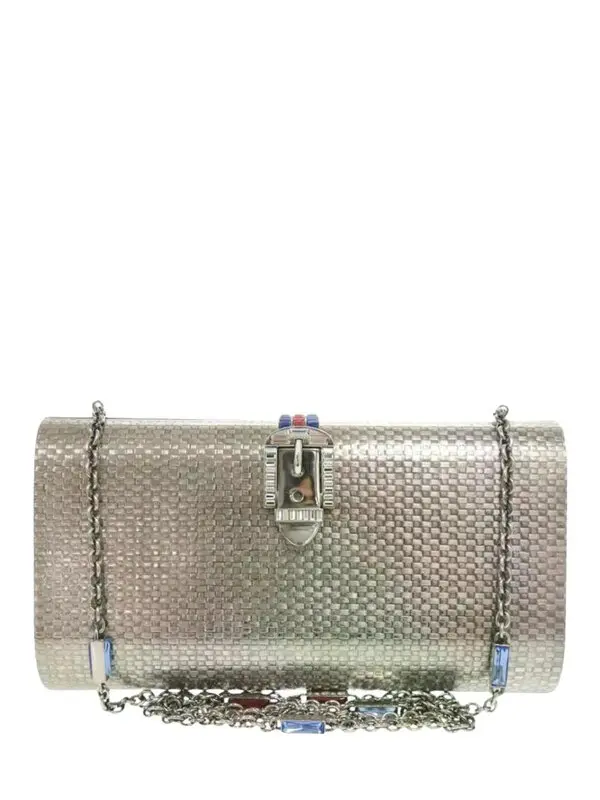Gucci Brass Crystal Web Buckle Chain Shoulder Bag - Silver