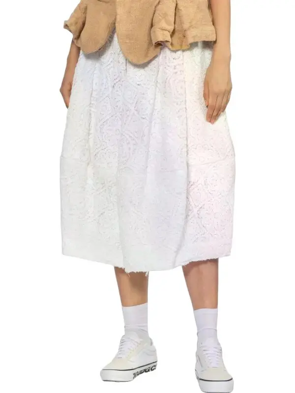 Comme Des Garçons Lace Pattern Pleated Midi Skirt - White