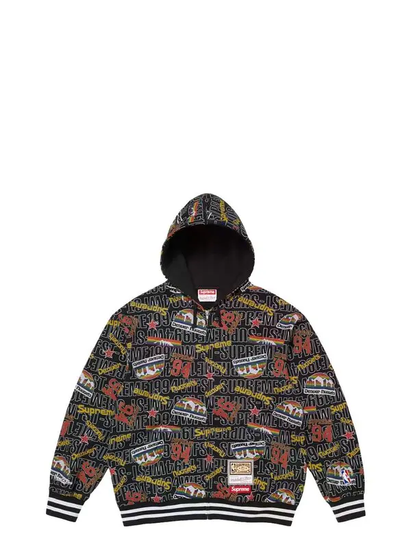 Supreme X Mitchell & Ness Nba Logo-print Zip-up Hoodie - Black