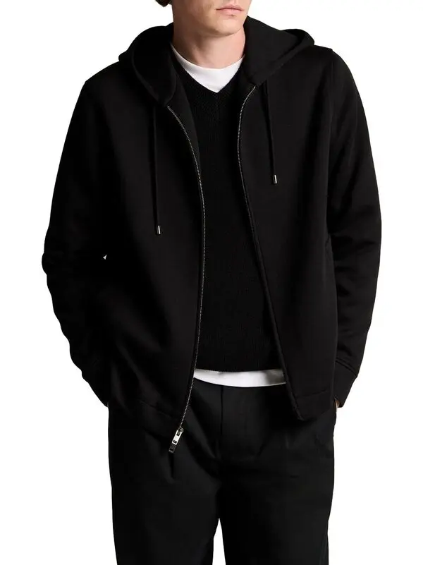 Vince Cotton-blend Scuba Zip-front Hoodie - Black