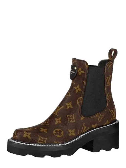 LOUIS VUITTON Beaubourg Monogram Ankle Boots - Brown/black
