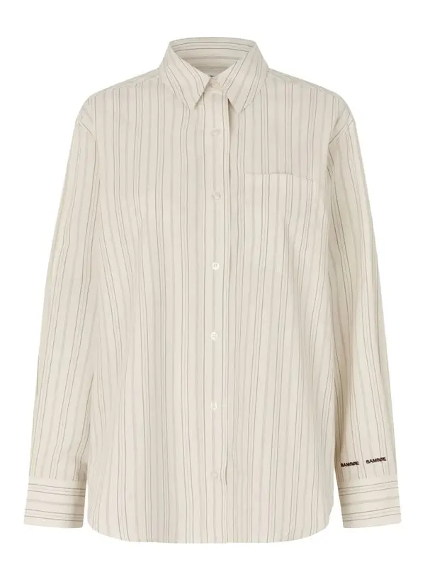 SAMSOE SAMSOE Striped Long Sleeve Shirt With Chest Pocket - White