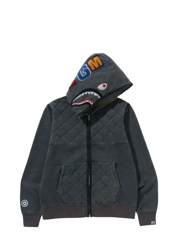A BATHING APE Military Shark Quilted Full Zip Hoodie - Black