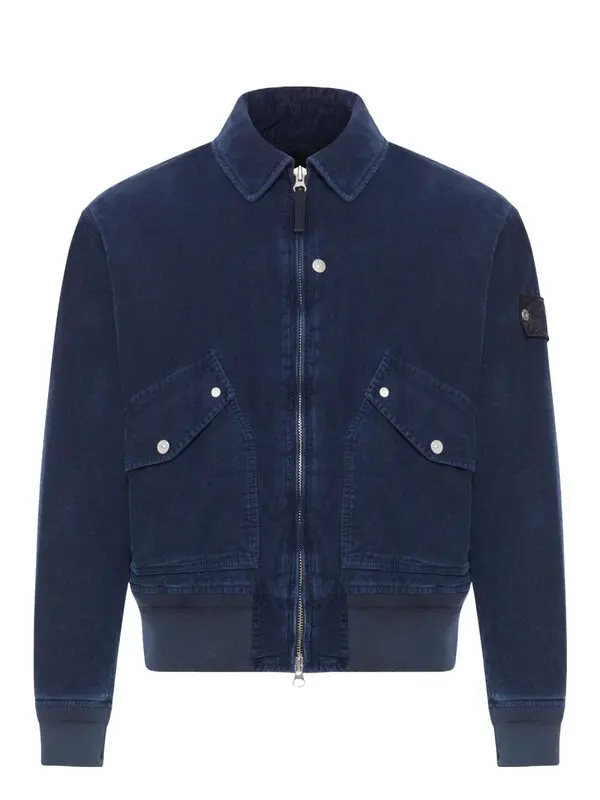 Stone Island Logo Patch Zip-up Jacket - Indigo