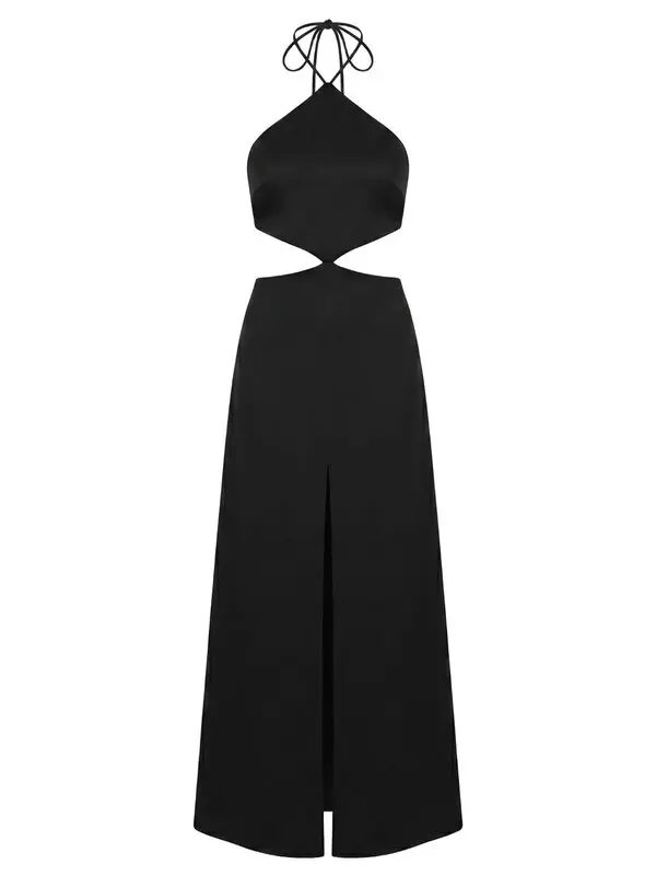 NOMI FAME Gaia Halter Neck Gown With Center Slit - Black