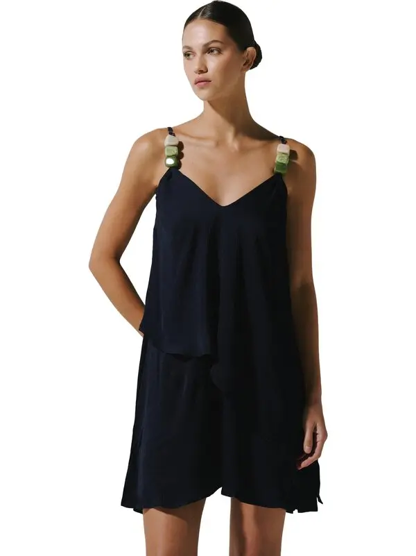 BAOBAB Tropez Mini Dress With Asymmetric Layers And Embellished Straps - Deep