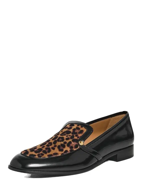 Stella McCartney Brushed Alter Mat & Leopard Printed Velvet Loafers - Black/leopard