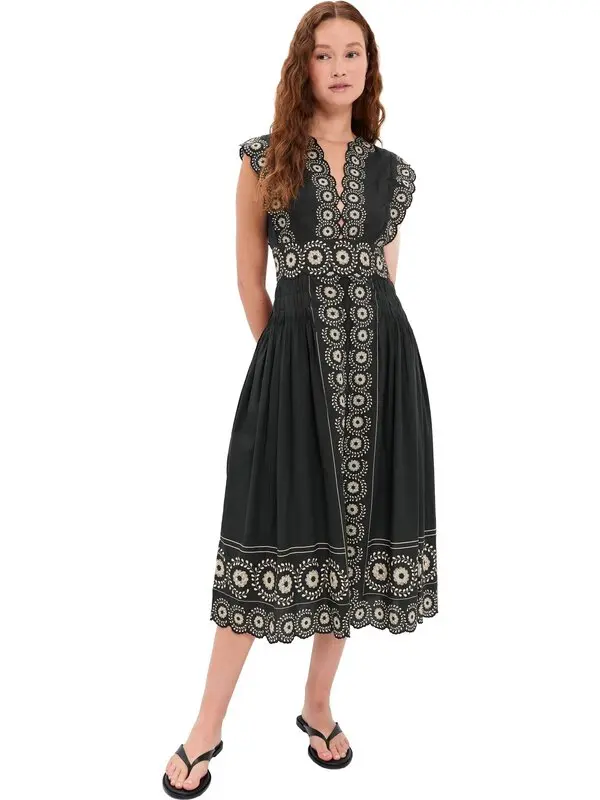 Sea Mirabel Print V-neck Sleeveless Midi Dress - Black