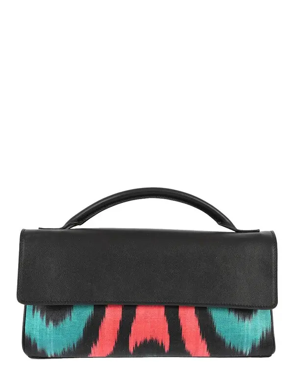 SJW BAGS LONDON Fergana Ikat & Leather Clutch Bag - Black