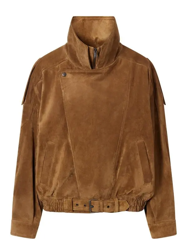 Saint Laurent Paneled Suede Bomber Jacket - Brown