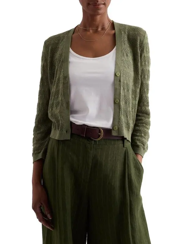 SEASALT CORNWALL Organic Cotton Pointelle Cardigan - Avocado