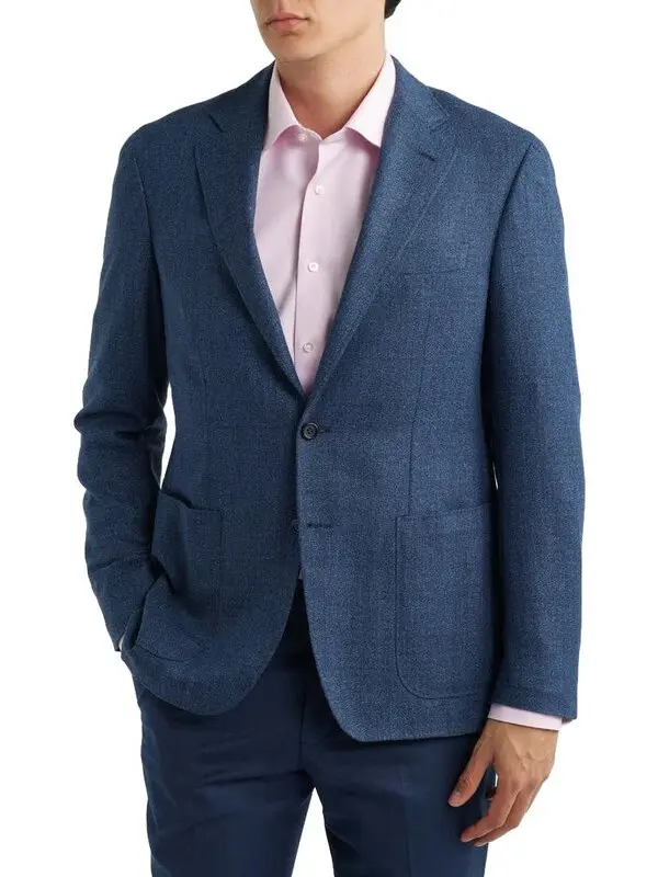 Canali Kei Trim Fit Blue Herringbone Sport Coat - Medium Blue