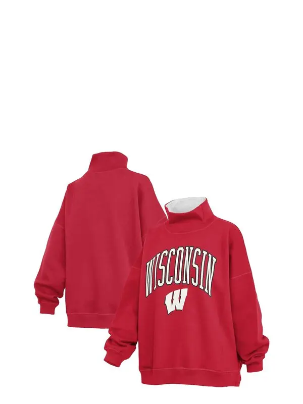 PRESSBOX Wisconsin Badgers Oversized Mock Neck Sweatshirt - Red