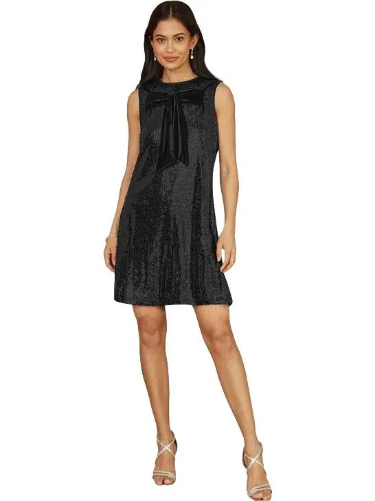 YUMI Sequin Bow Tunic Shift Dress - Black