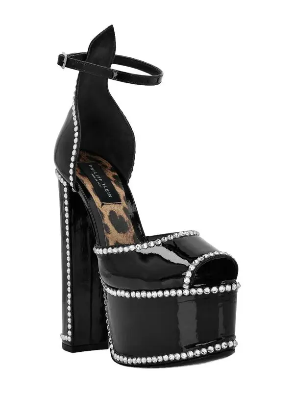 Philipp Plein Patent Leather Platform Sandals - Black