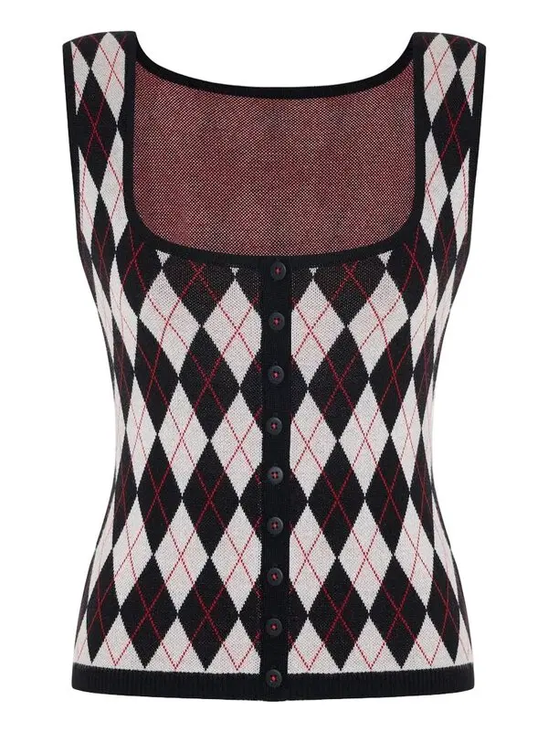 PCFG STORE Argyle Knit Sleeveless Top - Black