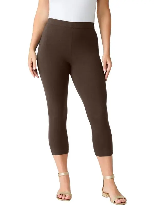 Roaman's Essential Stretch Capri Legging - Chocolate