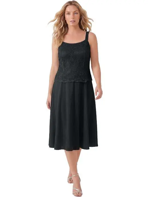 ROAMAN'S Glitter & Lace Jacket Dress Set - Black