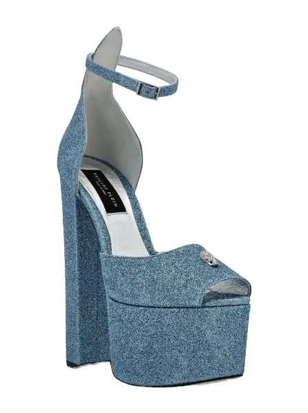 Philipp Plein Glitter Platform Sandals - Lightblue