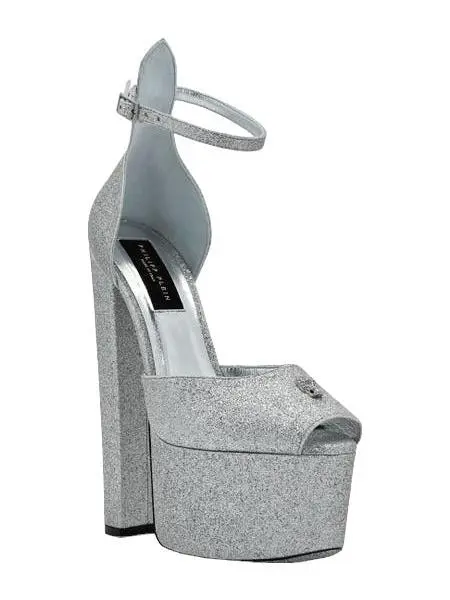 Philipp Plein Glitter Platform Sandals - Silver