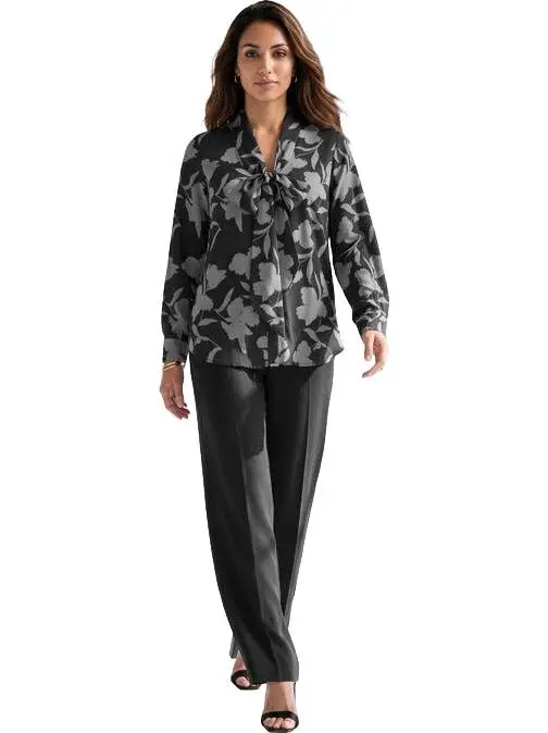 ROAMAN'S Long Sleeve Bow Blouse - Black