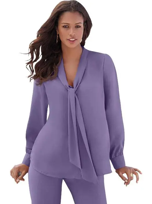 ROAMAN'S Long Sleeve Bow Blouse - Soft Grape