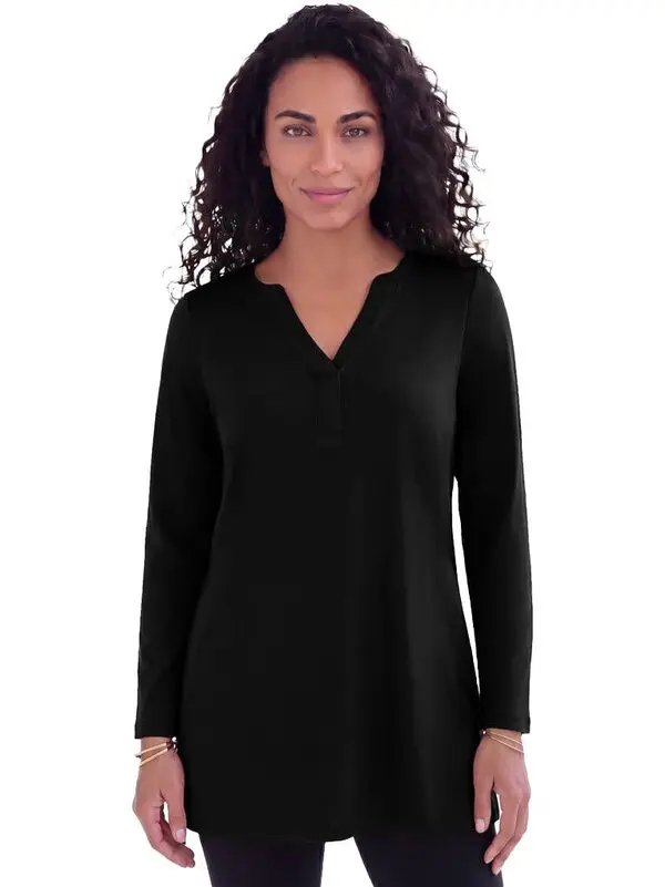 ROAMAN'S Y-neck Tunic - Black