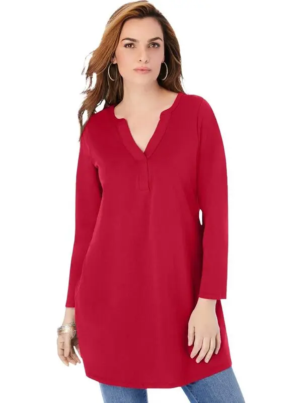 Roaman's Y-neck Tunic - Classic Red
