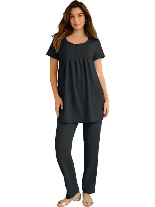 Roaman's Soft Knit Swing Tunic With Pockets - Black