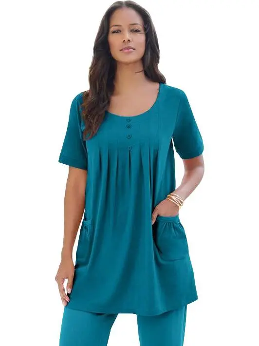 Roaman's Soft Knit Swing Tunic With Pockets - Deep Teal