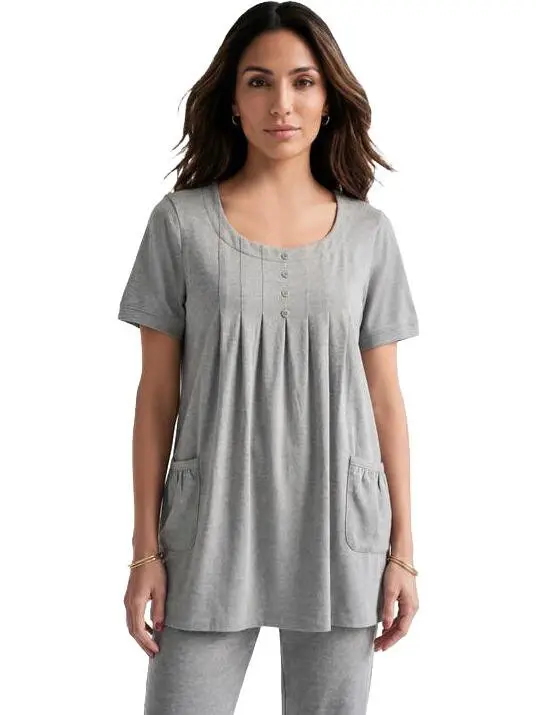 Roaman's Soft Knit Swing Tunic With Pockets - Medium Heather Grey