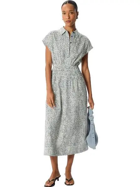 Whistles Flecked Animal Collared Shirt Dress - Navy/multi