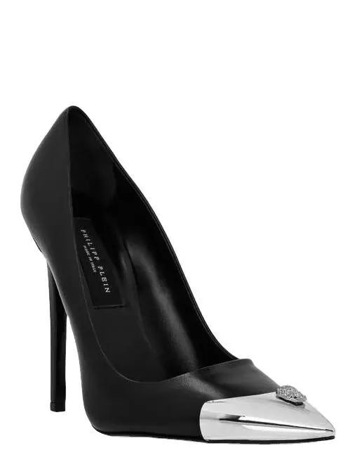 Philipp Plein Leather Decollete Hi-heels With Skull Embellishment - Black