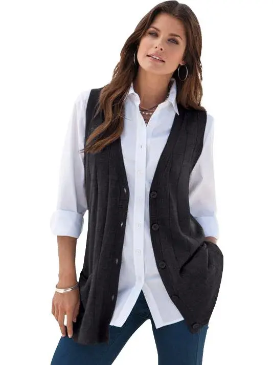 ROAMAN'S Drop Needle Vest Lightweight Sweater Knit - Black