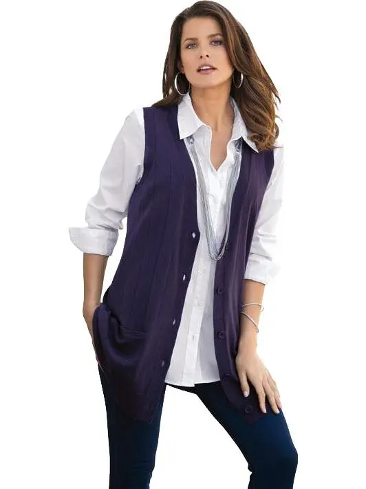 ROAMAN'S Drop Needle Vest Lightweight Sweater Knit - Navy
