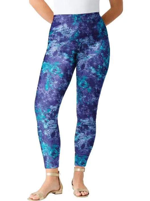 ROAMAN'S Essential Stretch Ankle Length Pull-on Legging - Teal Blue Texture