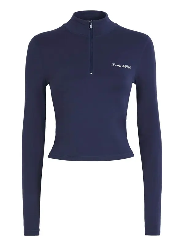 SPORTY & RICH Signature Logo Quarter-zip Jacket - Navy