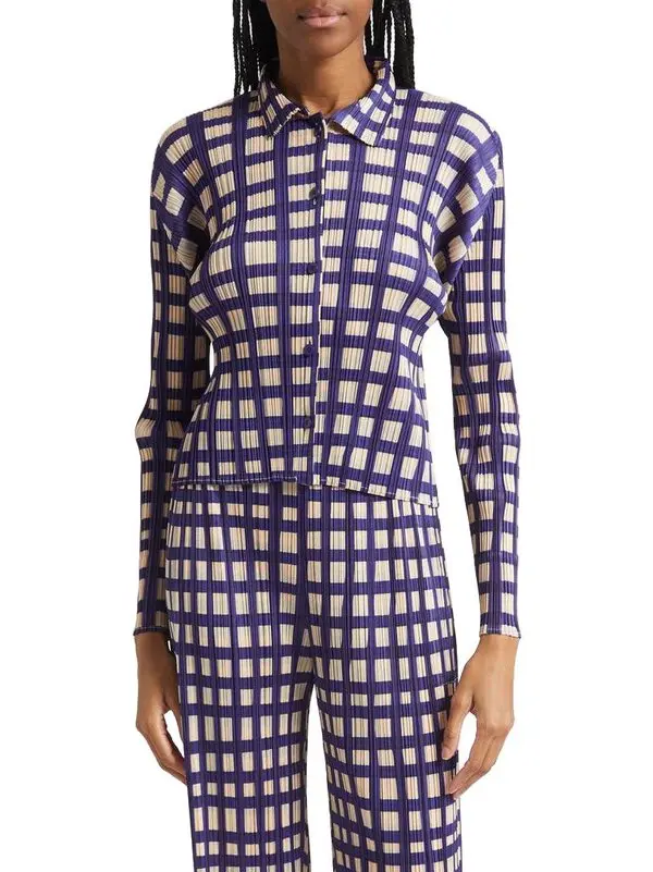 Issey Miyake Basket Print Pleated Cardigan - Navy