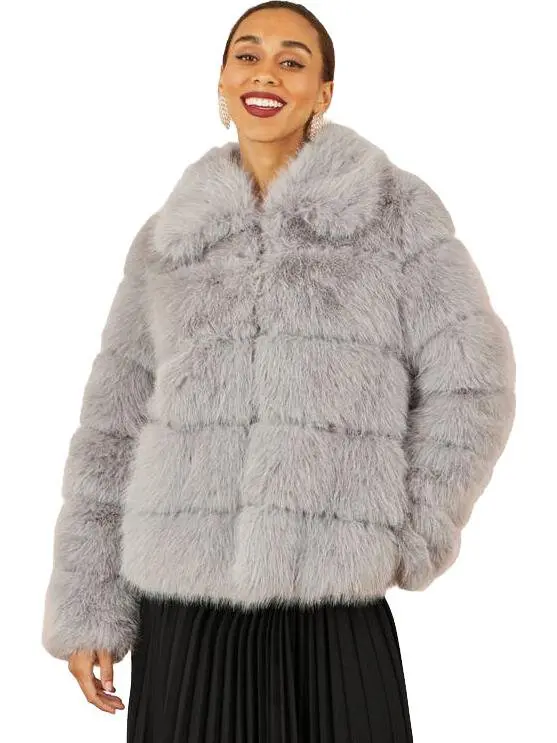 YUMI Faux Fur Coat - Grey