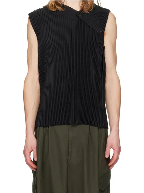 Issey Miyake Asymmetrical Pleated Vest - Black