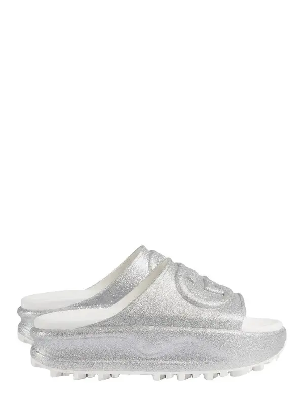 Gucci Interlocking G Platform Slides - Silver
