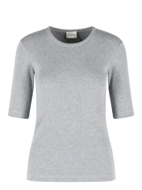 Closed Ribbed Three-quarter Sleeve T-shirt - Gray