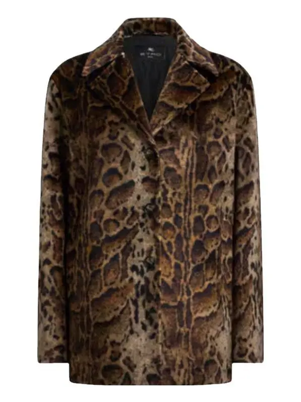 Etro Cropped Velvet Coat With Leopard Motif - Black
