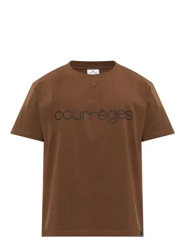 COURREGES T-shirt With Printed Logo - Brown